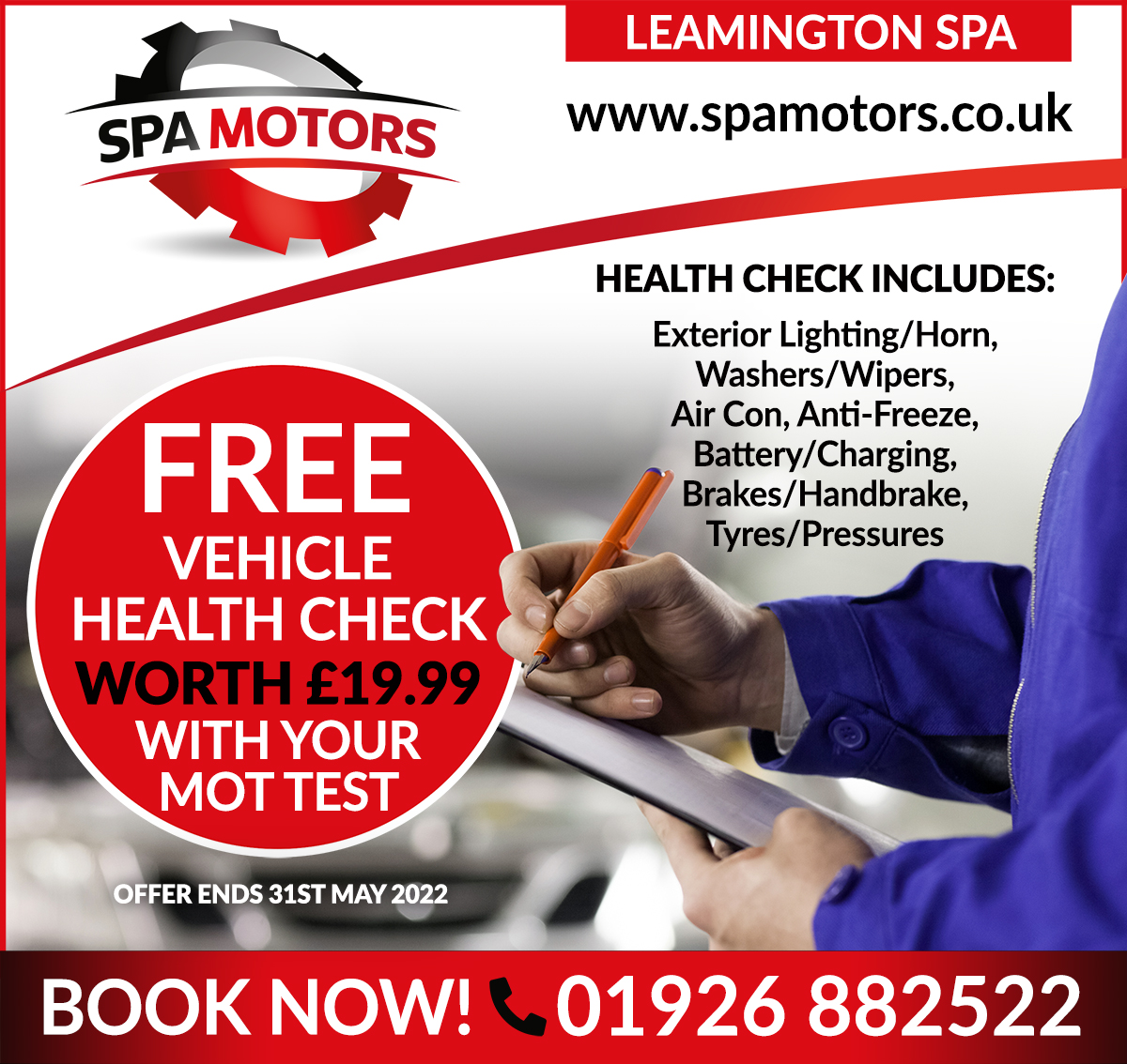 Get a Free vehicle check with an MOT test with us -offer ends 31st May 2022